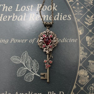 Enchanting Brass Elven Key Necklace With Red Swarovski Crystals, Unique ...