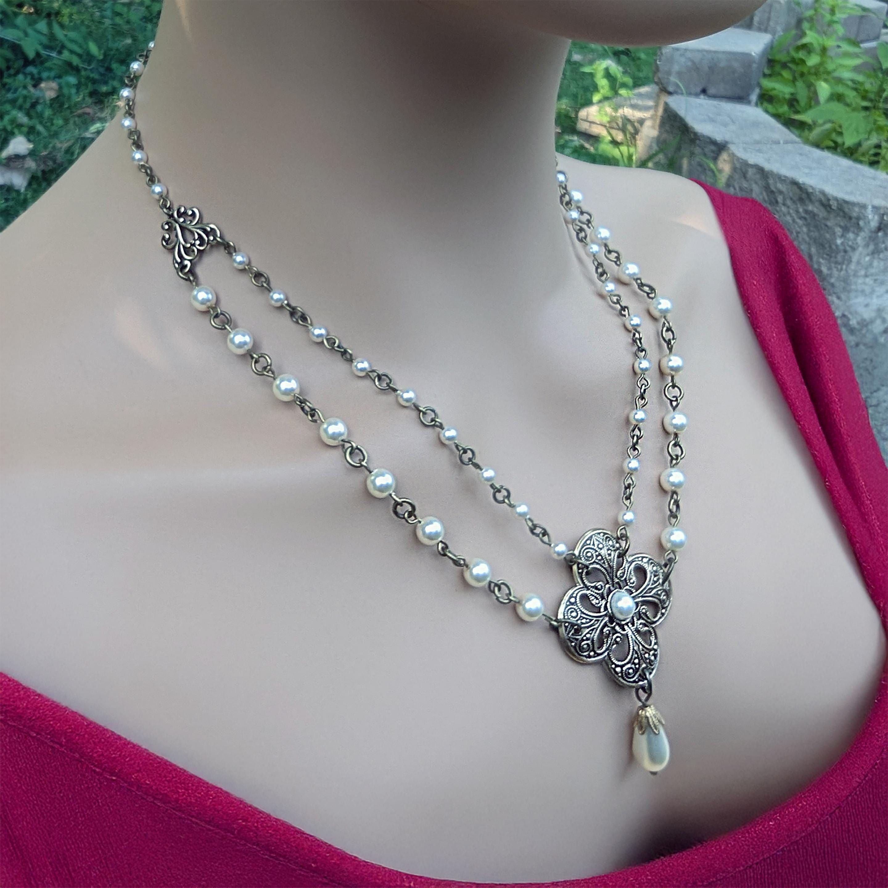 Vintage Swarovski Pearl Necklace – Filigree Floral Pendant With ...