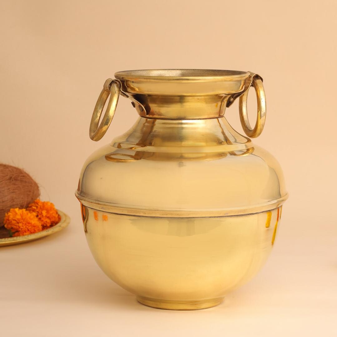 Brass Water Pot Kalash 11 Inch | Handcrafted Brass Lota With Ring ...