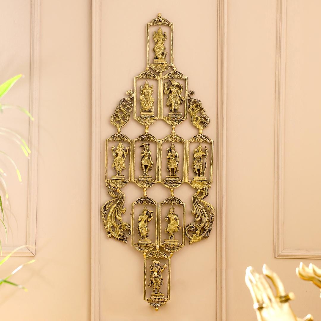 Brass Dashavatara Wall Hanging - Vishnu Ten Avatars Metal Wall Art ...