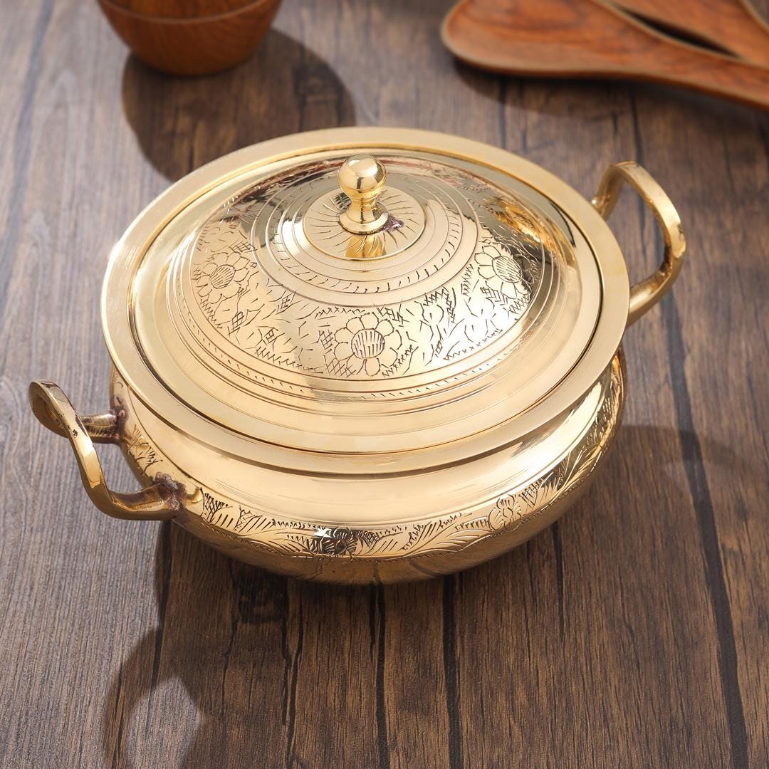 Brass Serving Pot With Lid and Handles | Traditional Indian Cookware ...
