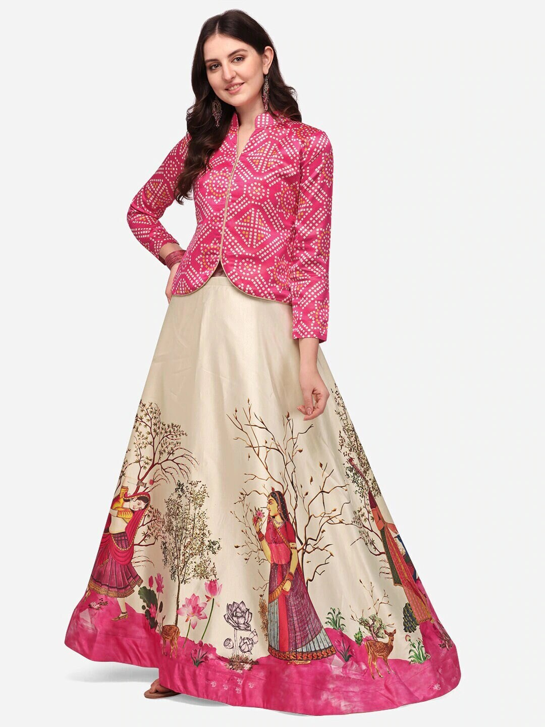 Blushing Beauty: Pink Floral Fusion Bridal Lehenga Embrace Western ...