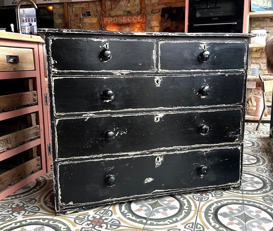 Vintage Chippy Black Chest of Drawers: Rustic Farmhouse Style - Etsy