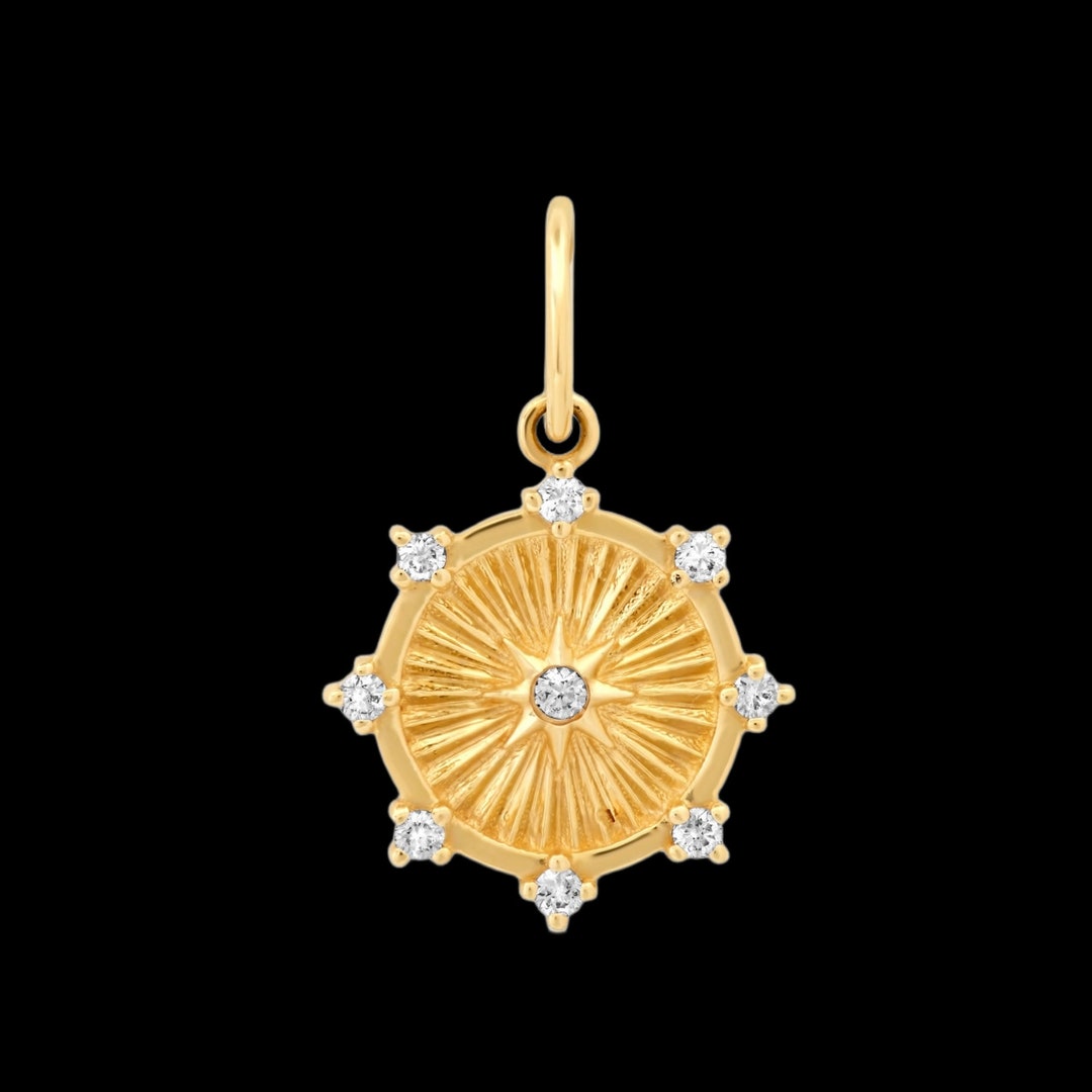 925 Silver Designer Star Disc Fluted Diamond Pendant, Celestial Coin ...