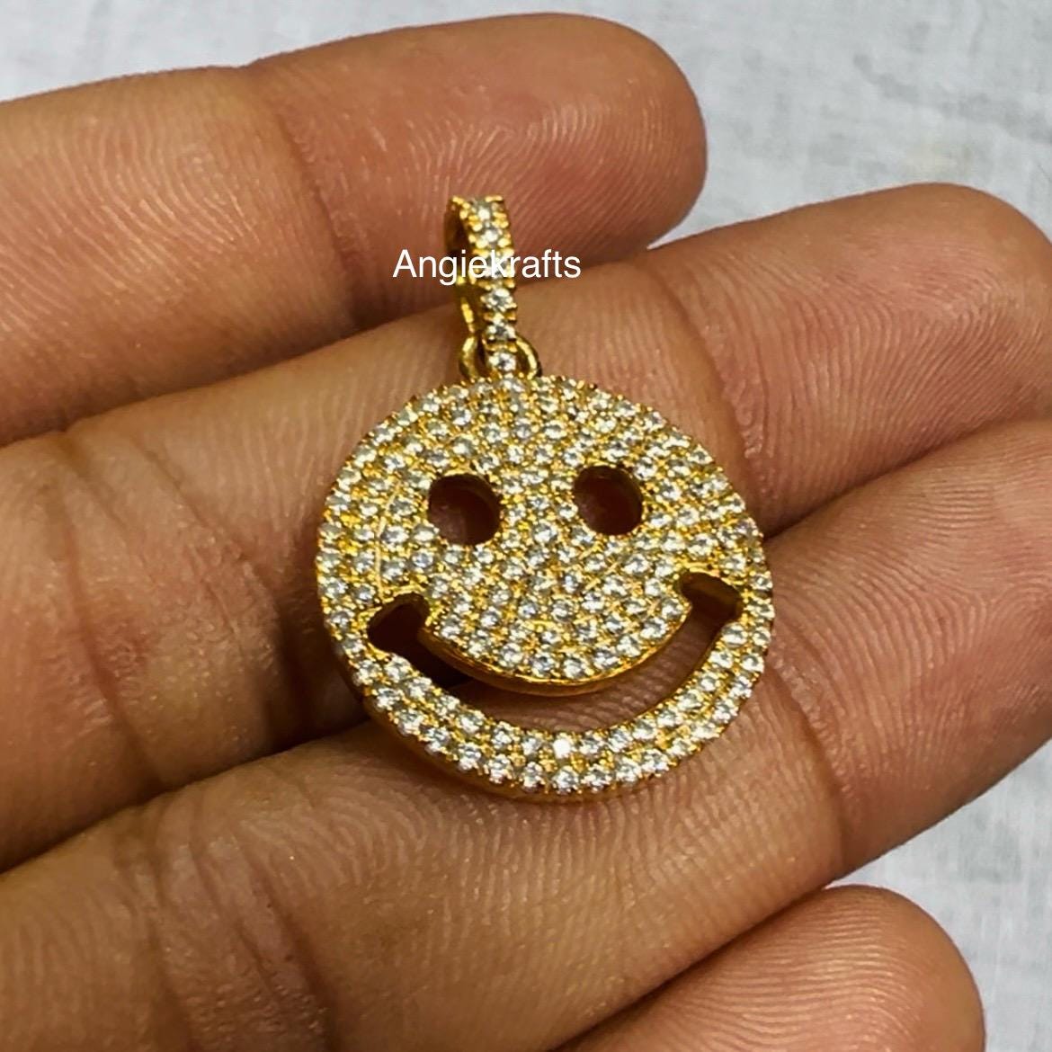 14k Solid Gold Designer Smiley Face Diamond Coin Pendant. Beautiful ...