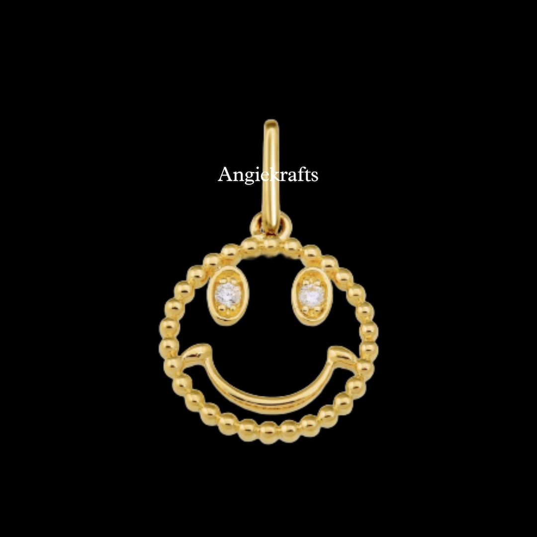 925 Silver Gold Smiley Face Diamond Charm Pendant, Beautiful Round ...