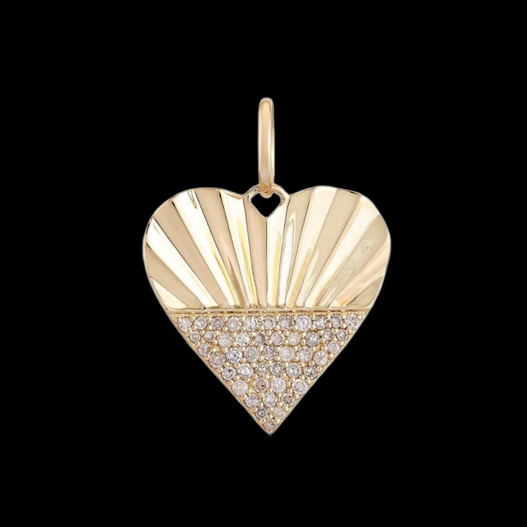 925 Silver Gold Half Textured Half Diamond Heart Charm, Beautiful ...