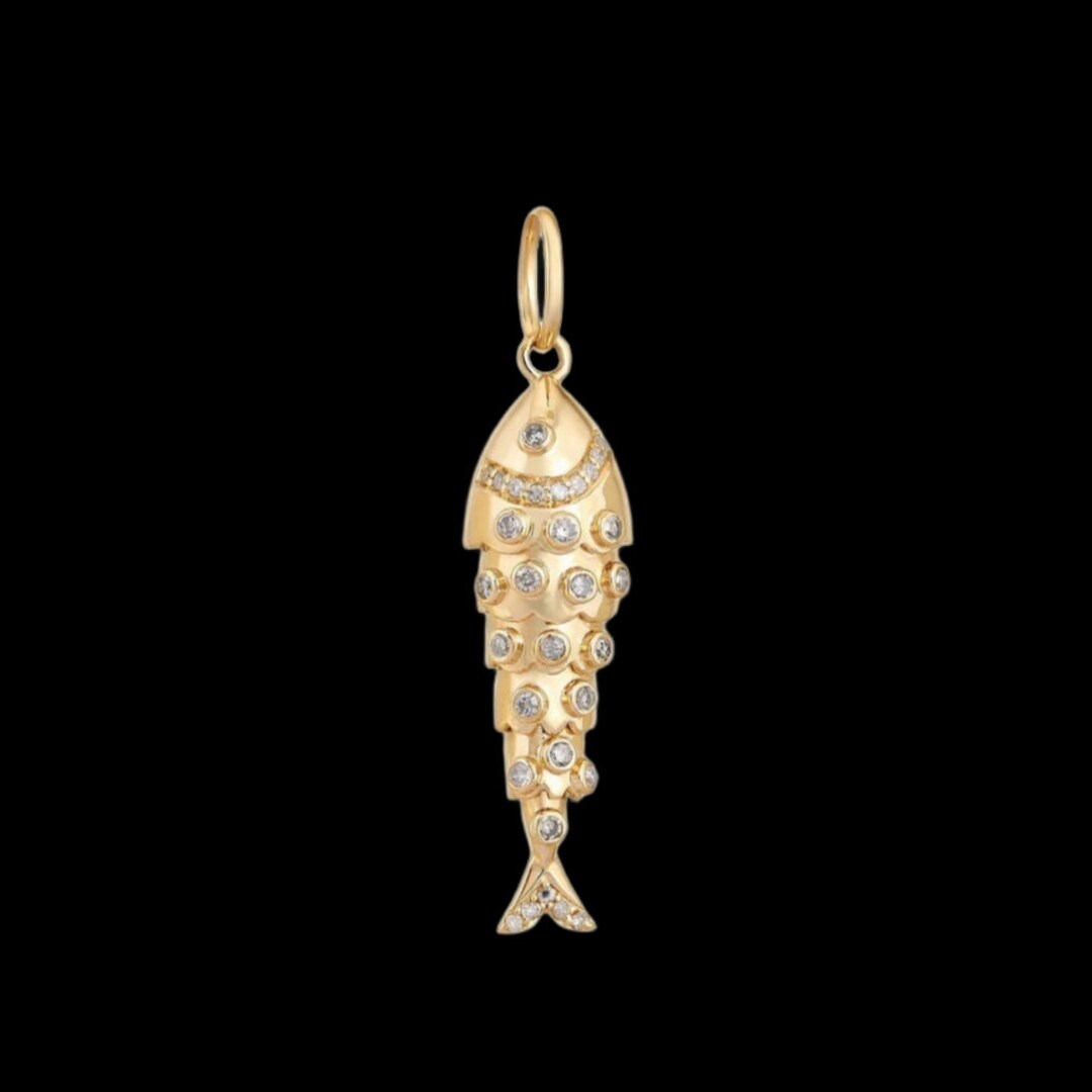 925 Silver Gold Fish Shape Diamond Charm Pendant. Good Luck Pendant ...