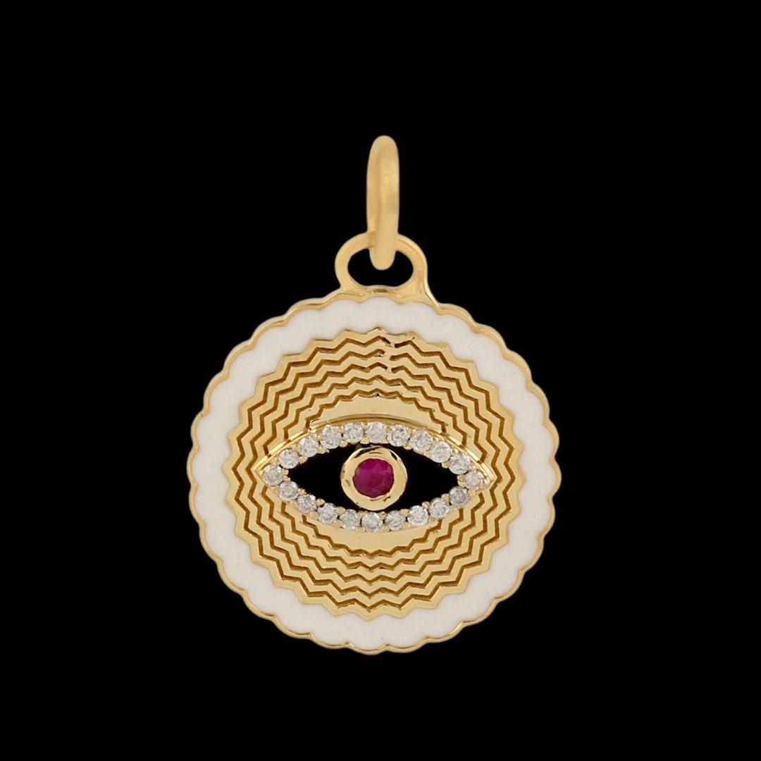 925 Silver Enamel Evil Eye Diamond Necklace, Beautiful Lucky Disc ...