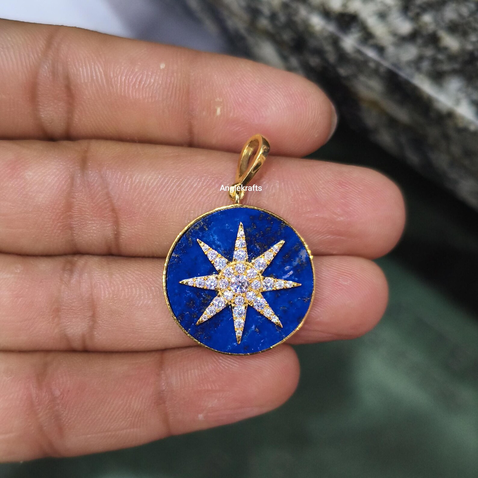 925 Silver Gold Star Diamond Lapis Lazuli Necklace, Designer Star ...