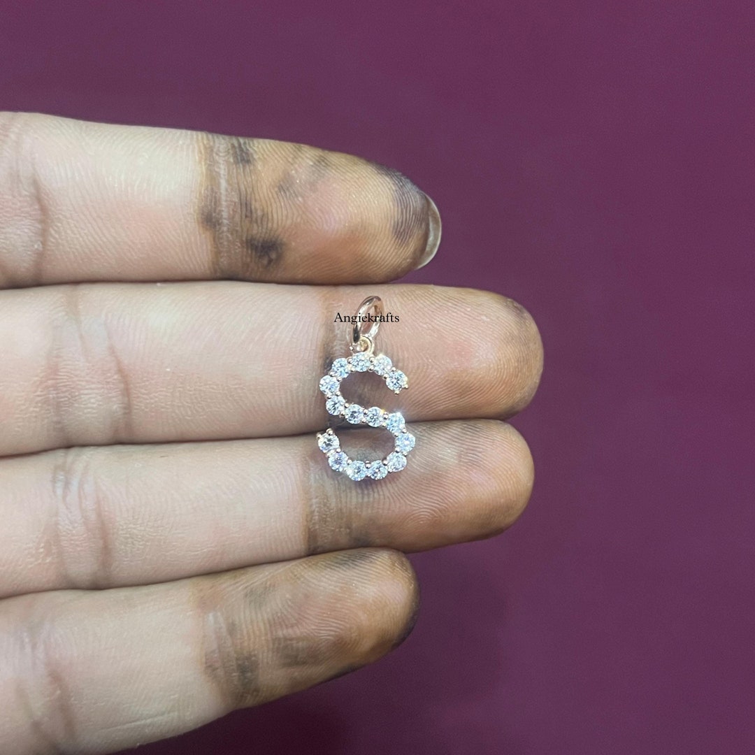 14k Solid Gold Diamond Initial S Letter Charm, Jewelry Alphabet Charm ...