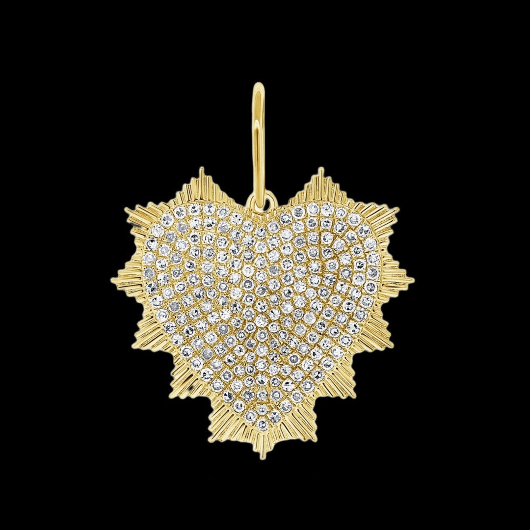 14k Solid Gold Starburst Heart Diamond Charm Necklace, Beautiful ...