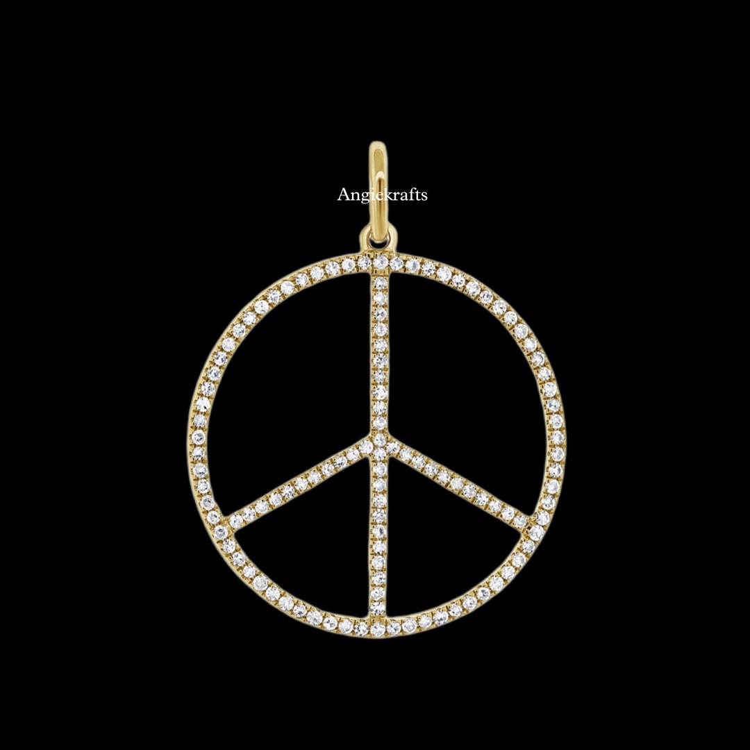 925 Silver Disc Diamond Peace Charm Pendant, Designer Diamond Peace ...