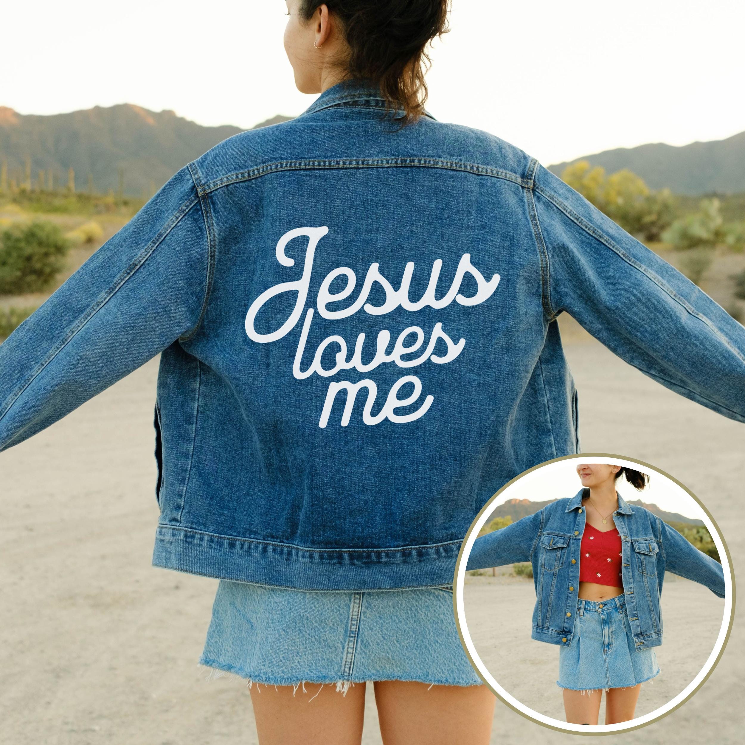 Jesus Loves Me Denim Jacket - Christian Oversized Jean Jacket - Faith ...