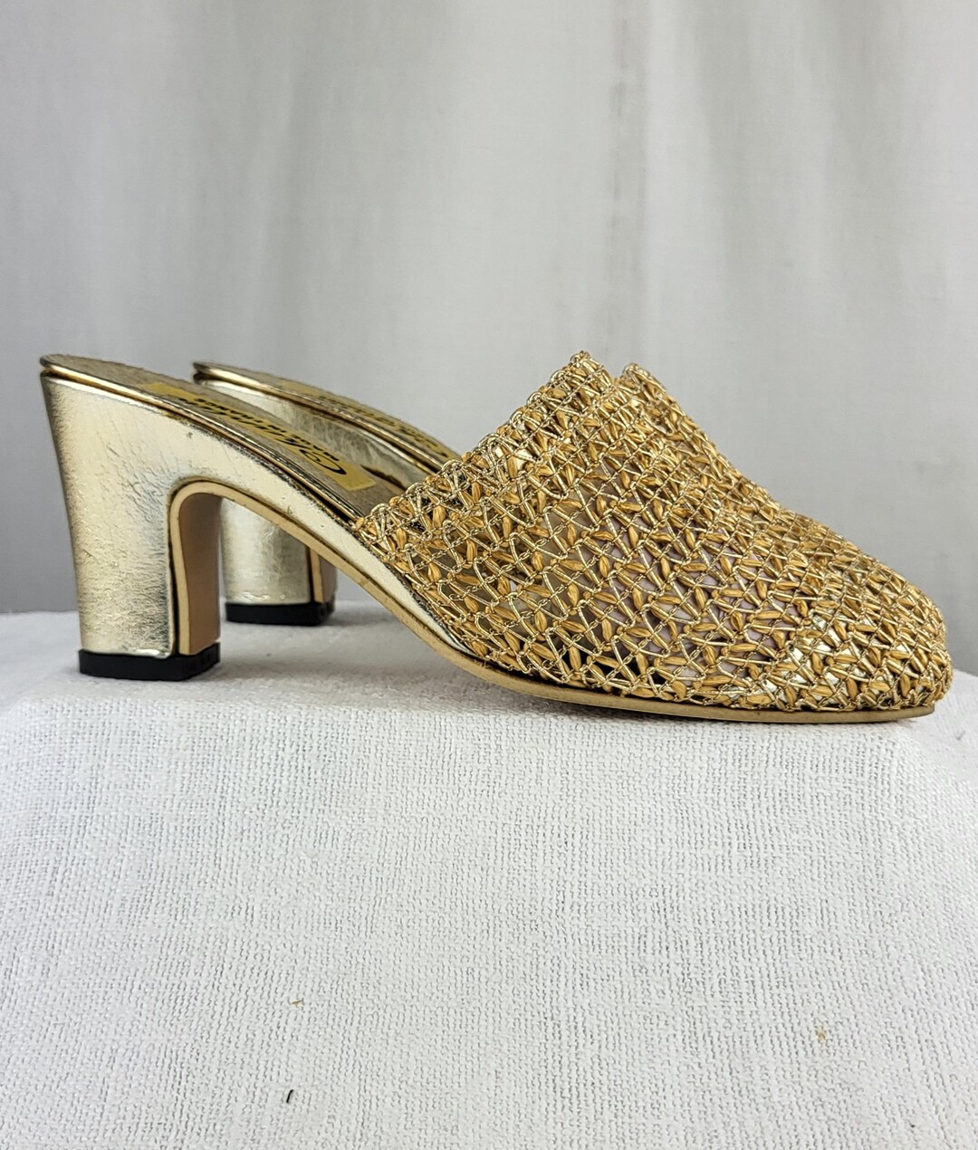 1960s Vintage Gold Mesh Slide Mules Slipper Heeled Sandals - Etsy