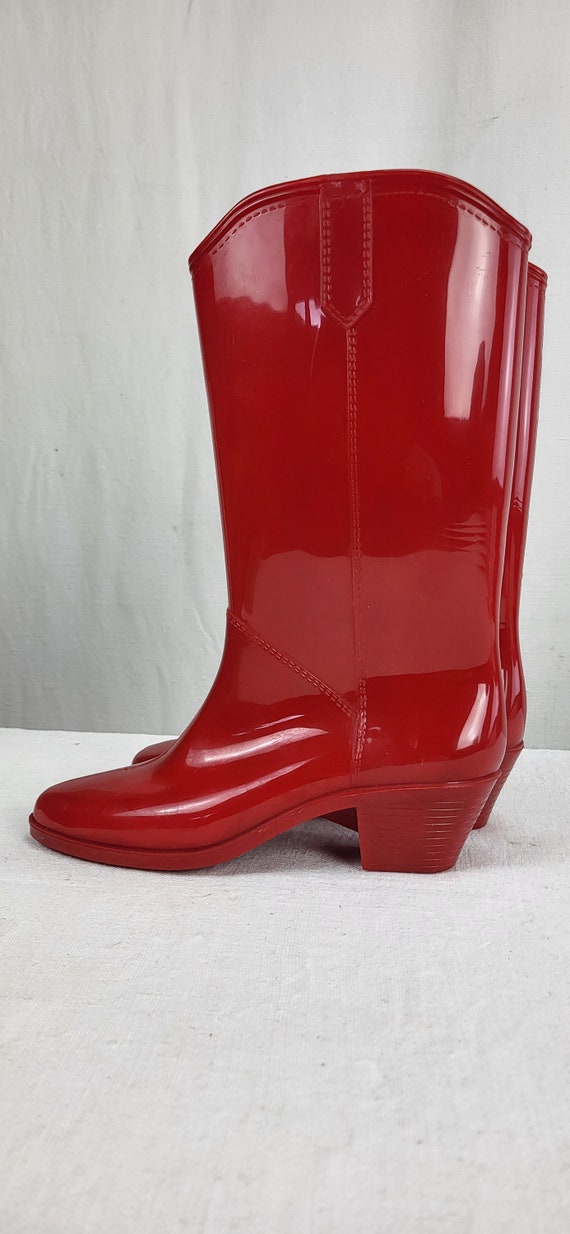 1980's Cowboy-Western Style Red Rubber Rain Boots - Gem