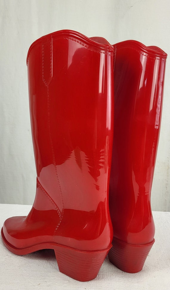 1980's Cowboy-Western Style Red Rubber Rain Boots - Gem