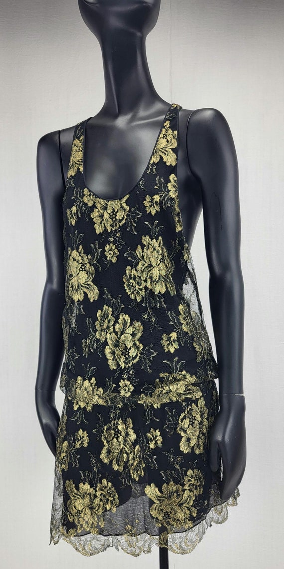 Vintage Katayone Adeli Black and Gold Floral Lace Min… - Gem