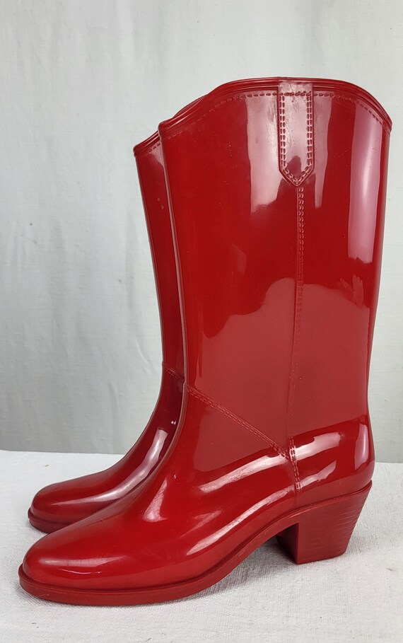 1980's Cowboy-Western Style Red Rubber Rain Boots - Gem