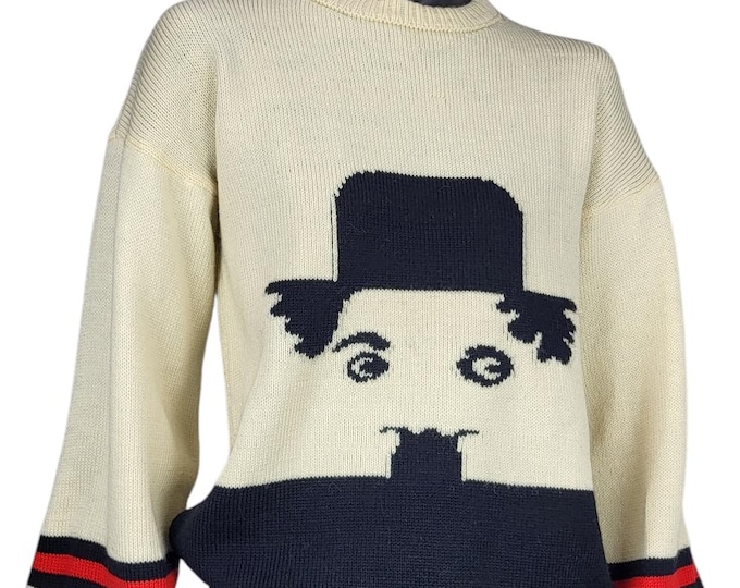 S 70s Charlie Chaplin Knit Pullover Sweater Pronto Collectible Acrylic Beige Black - Etsy