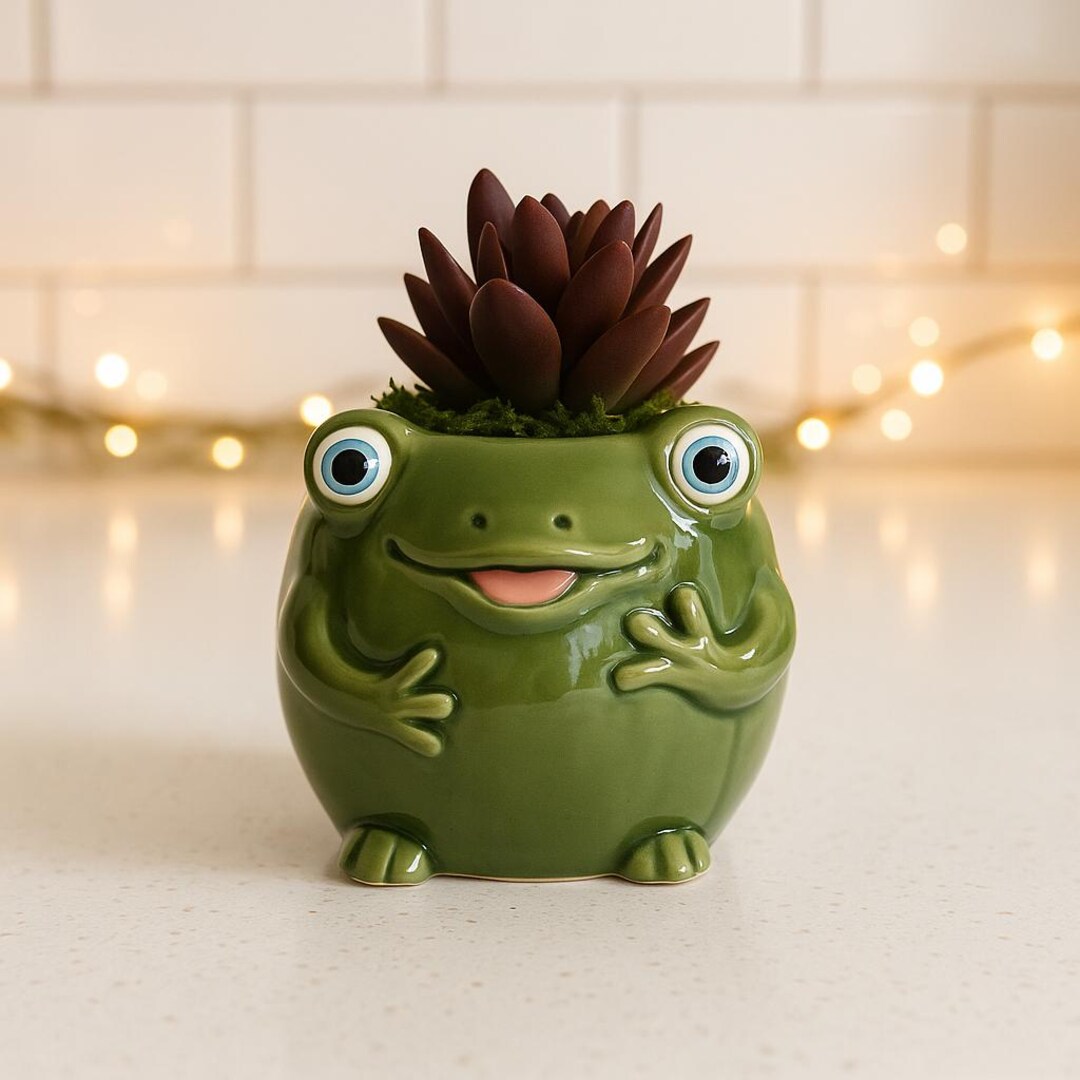Frog Planter Pot With Succulents - Cute Ceramic Frog Plant Plant Decor ...