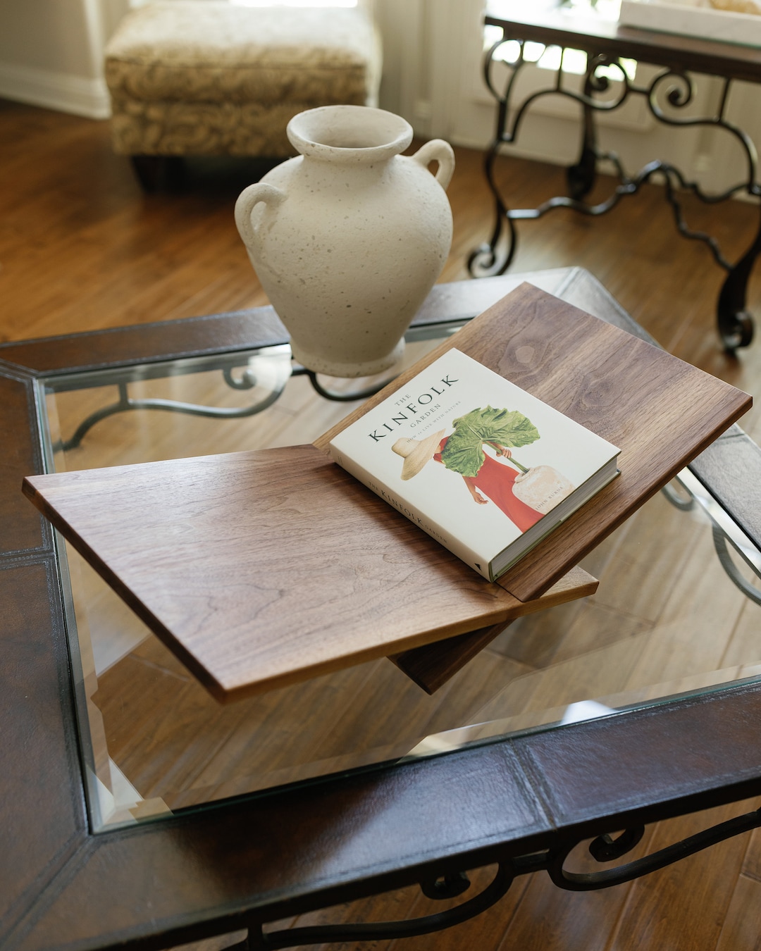 Large Wood Coffee Table Book Stand: Walnut or Oak Art Display - Etsy