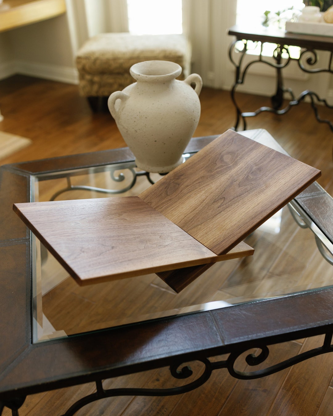Large Wood Coffee Table Book Stand: Walnut or Oak Art Display - Etsy