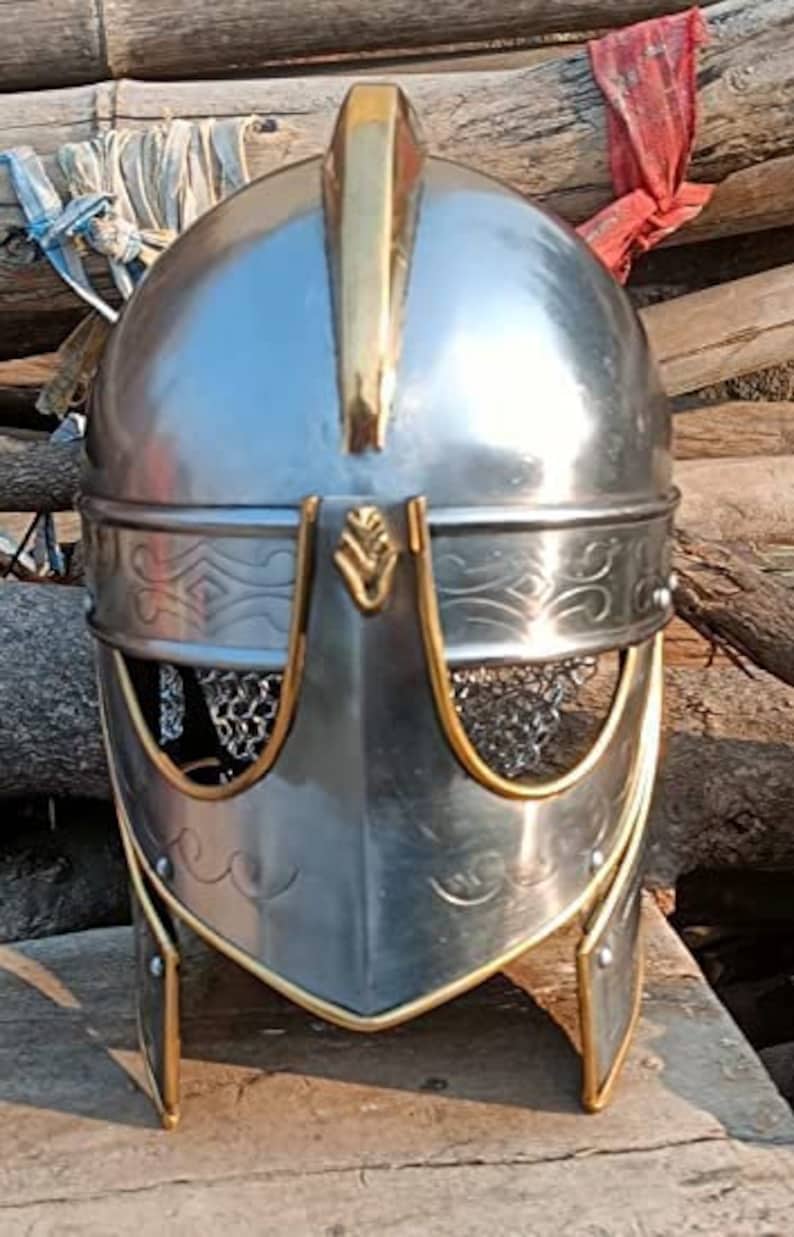 Medieval Knight Viking Helmet With Chainmail Mild Steel Armor Handmade ...