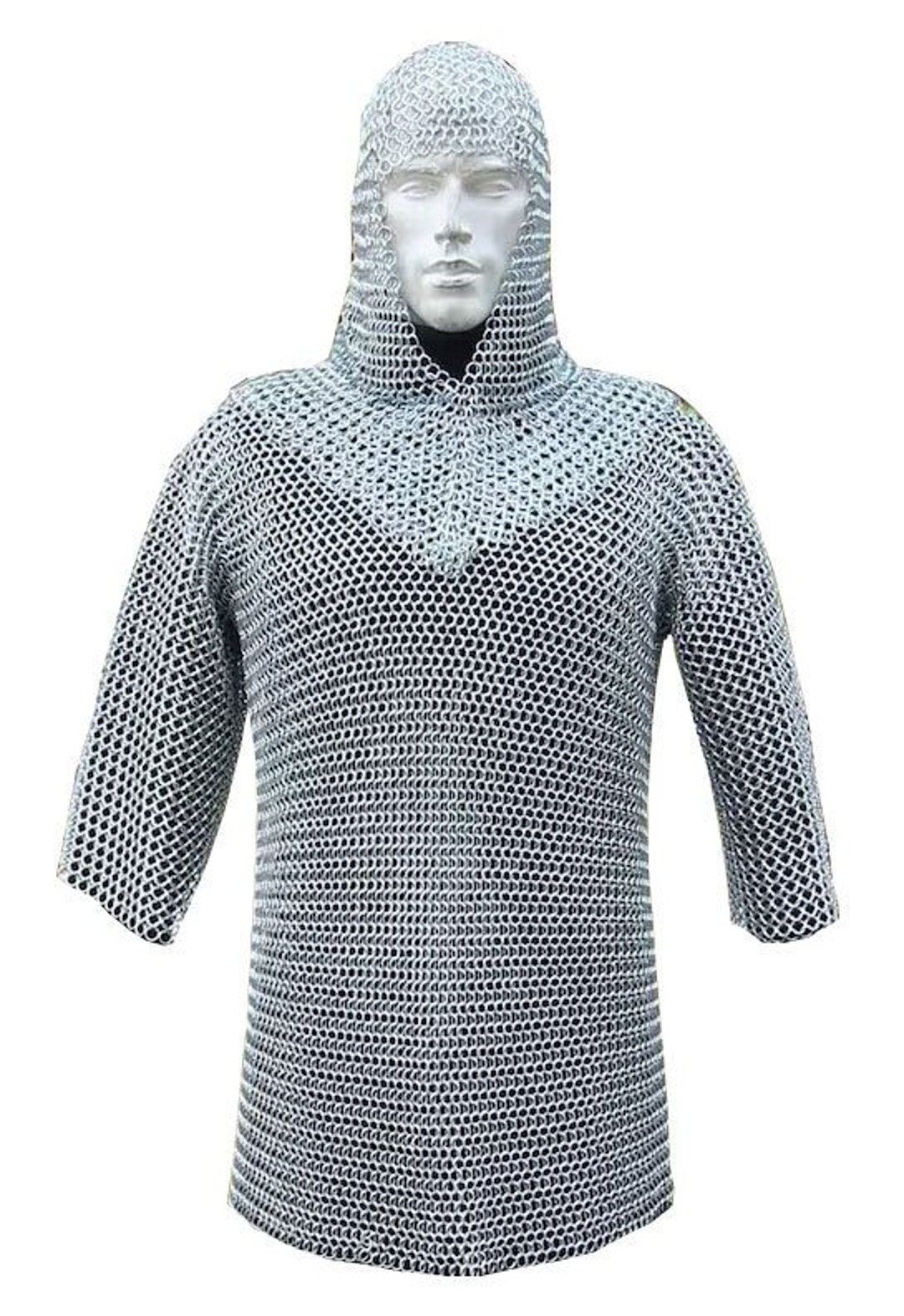 Medieval Chainmail Shirt With Coif Half Sleeve Aluminium Butted 10mm Ring Handmade Hauberk Armor ...