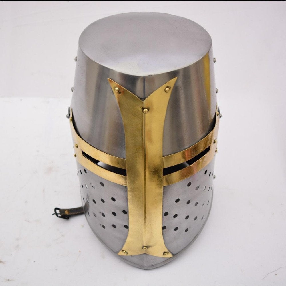 Templar Helmet Mild Steel With Brass Cross Medieval Knight Crusader ...