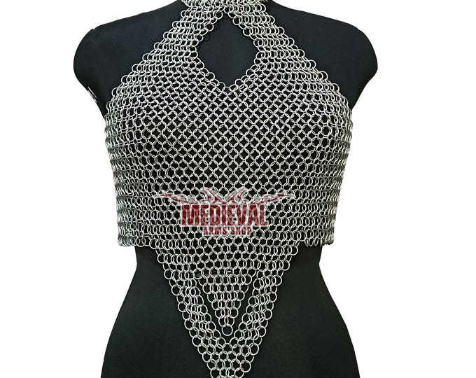 Gold Brass Long Halter Chainmail Harness Warrior Queen Festival Top ...