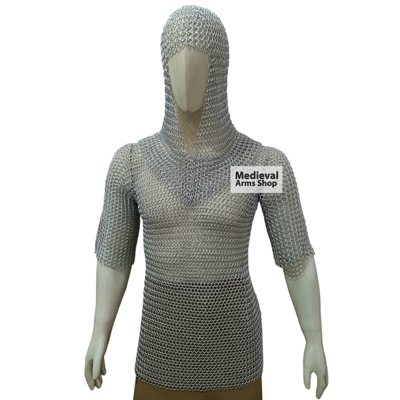 Medieval Chainmail Shirt With Coif Half Sleeve Aluminium Butted 10mm ...