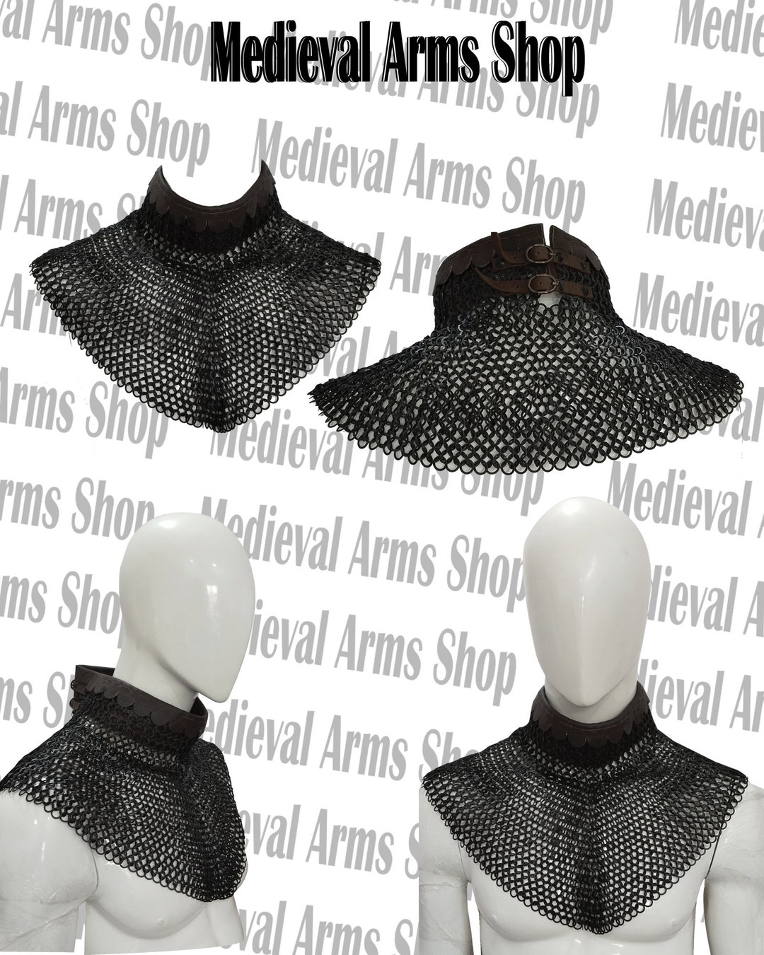 Medieval Chainmail Mantle Collar Mild Steel Armor With Leather, 09mm ...