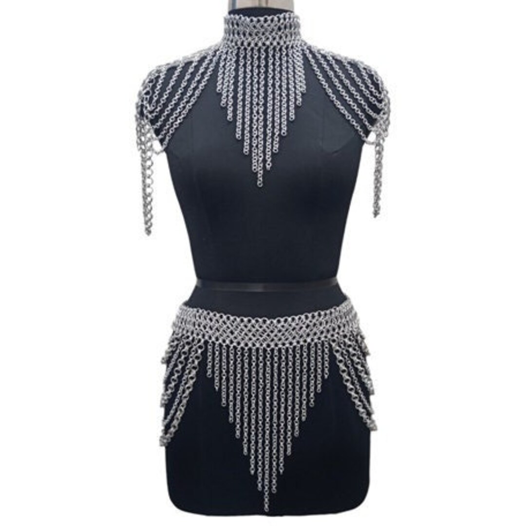 Chainmail Collar and Skirt/belt Shoulder Jewelry Rave Outfit Aluminum ...