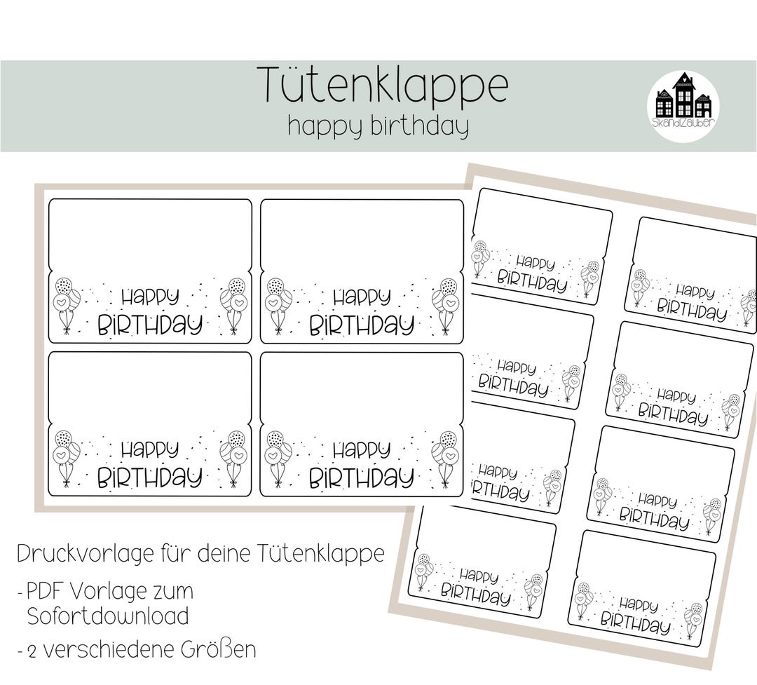 Happy Birthday * Bag Flap * Gift Bag * PDF Template for Download ...