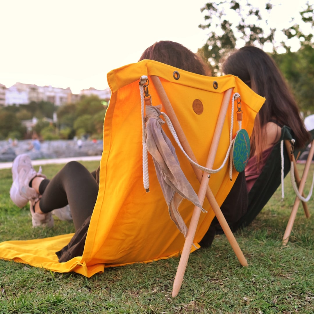 Yellow Beach Lounger Chair: Portable Folding Sunbed With Beech Wood ...