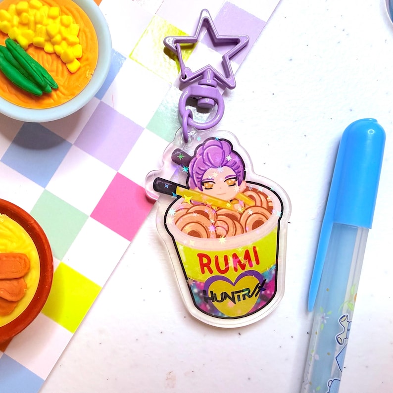 Holographic K-pop Demon Hunters Cup Ramen Acrylic Charm Keychain - Jinu ...