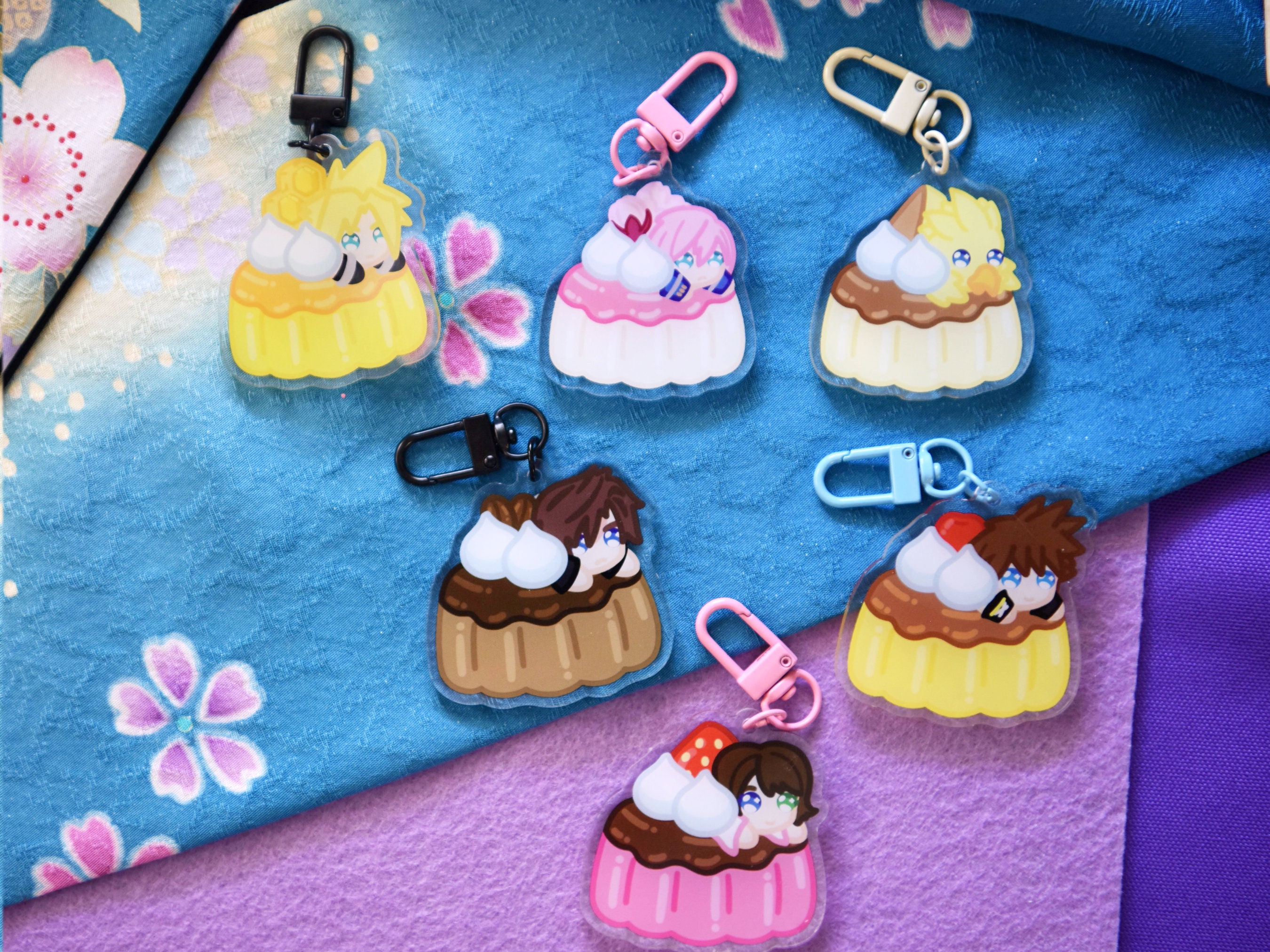 Final Fantasy Pudding Acrylic Charm Keychains Sora Cloud Strife Yuna ...
