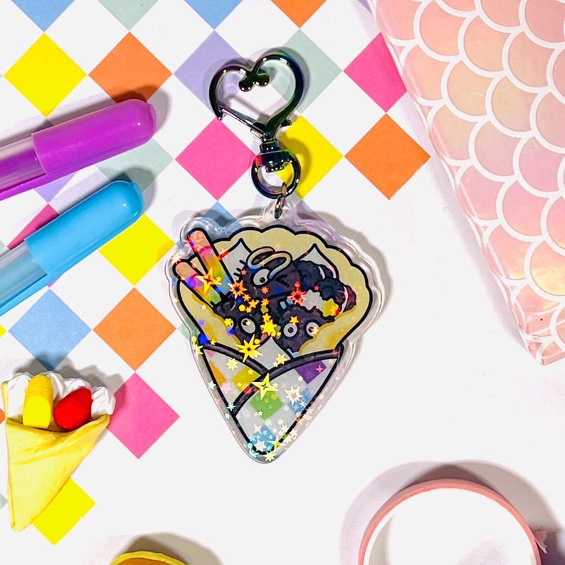 Holographic Studio Ghibli Crepe Acrylic Charm Keychain - Soot Sprites ...