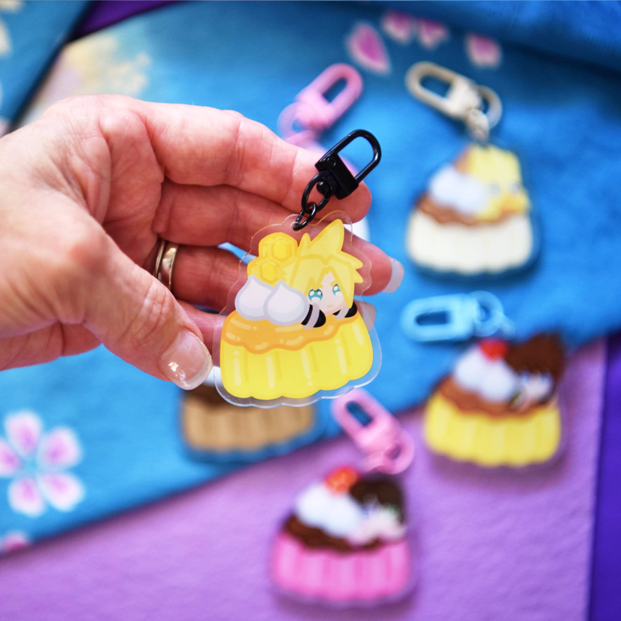 Final Fantasy Pudding Acrylic Charm Keychains Sora Cloud Strife Yuna ...