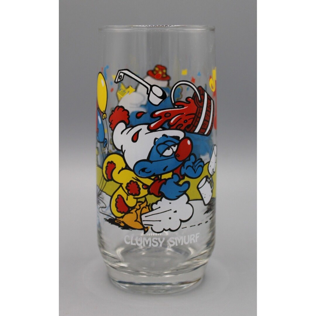 Vintage 1983 Clumsy Smurf 6" Drinking Glass Peyo Libbey Glass Collector ...