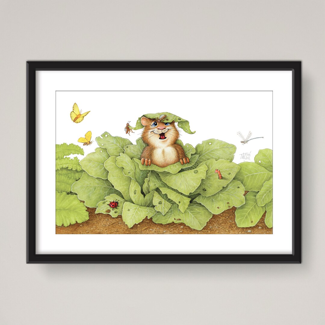 Hand Drawn Gopher in a Garden Art Print, Nursery Art Prints, Framed ...