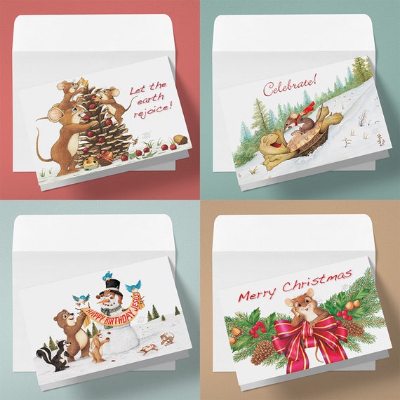 Christmas Cards Christmas Card Set 24 Cards Woodland - Etsy