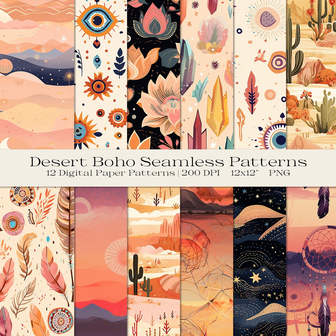 12 Desert Boho Seamless Patterns, Digital Papers, Scrapbook Paper ...