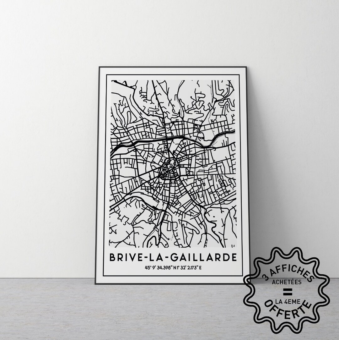 Poster of a Map of Brive-la-gaillarde in Corrèze - Etsy