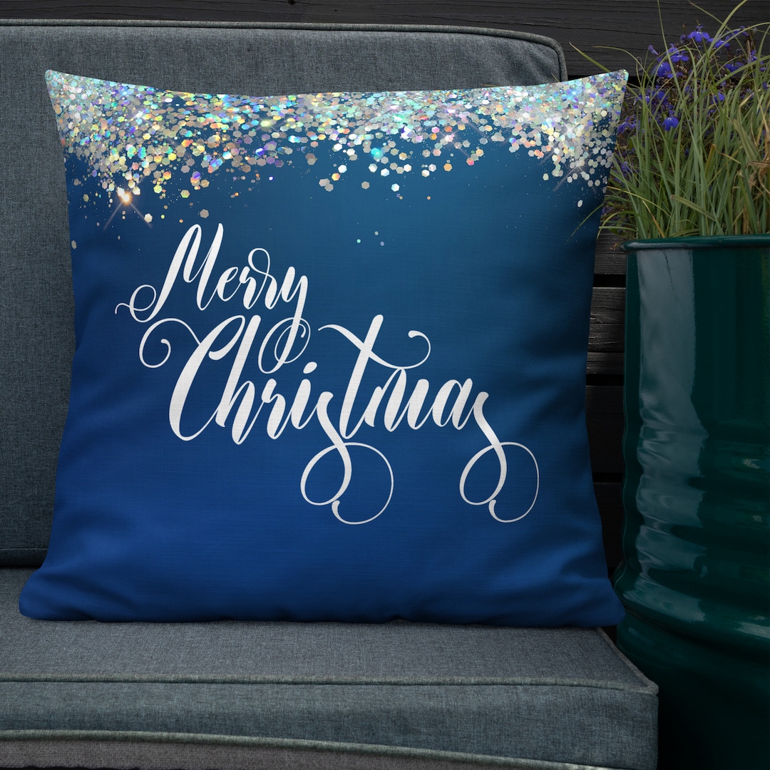 Merry Christmas Pillow,christmas Decor,blue Pillow Glitter ,winter ...