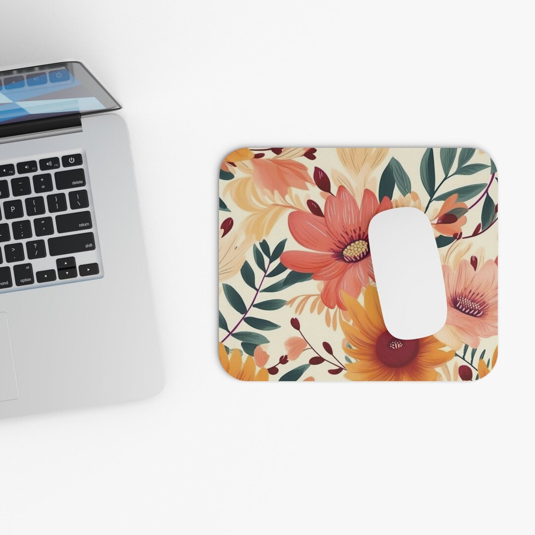 Boho Mouse Pad, Floral, Watercolor Flowers, Mousepad, Computer ...