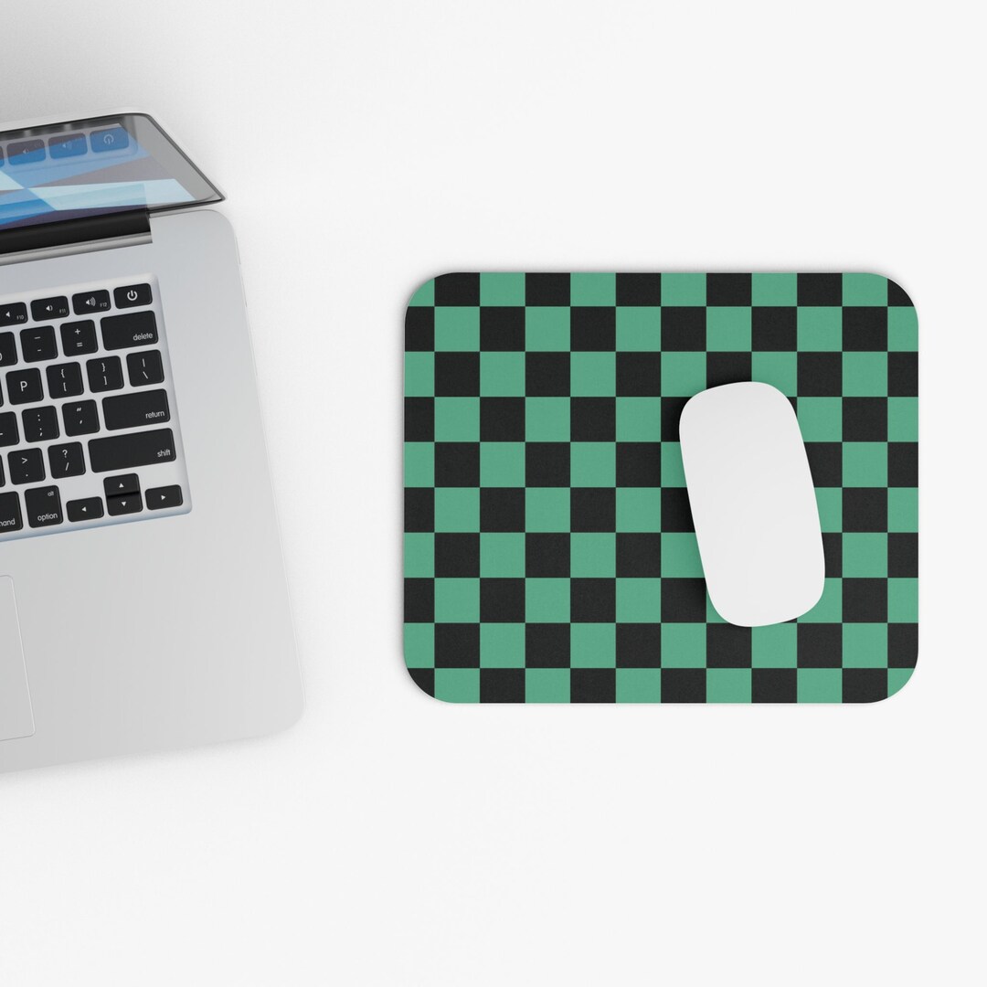 Green Checkered Mouse Pad, Black Checkerboard, Mousepad, Neutral Decor ...