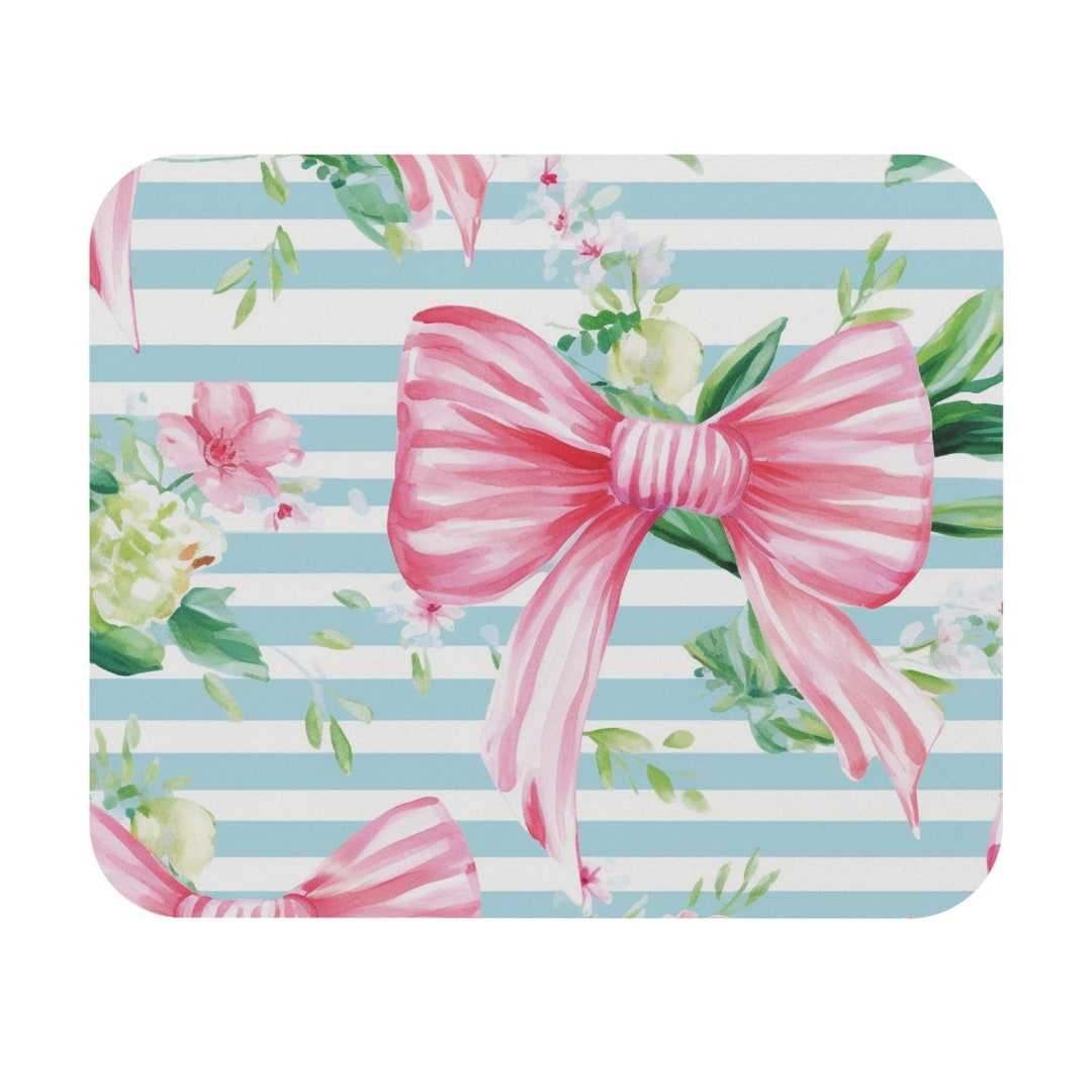 Coquette Mouse Pad, Pink Bows, Floral Mousepad, Watercolors, Preppy ...