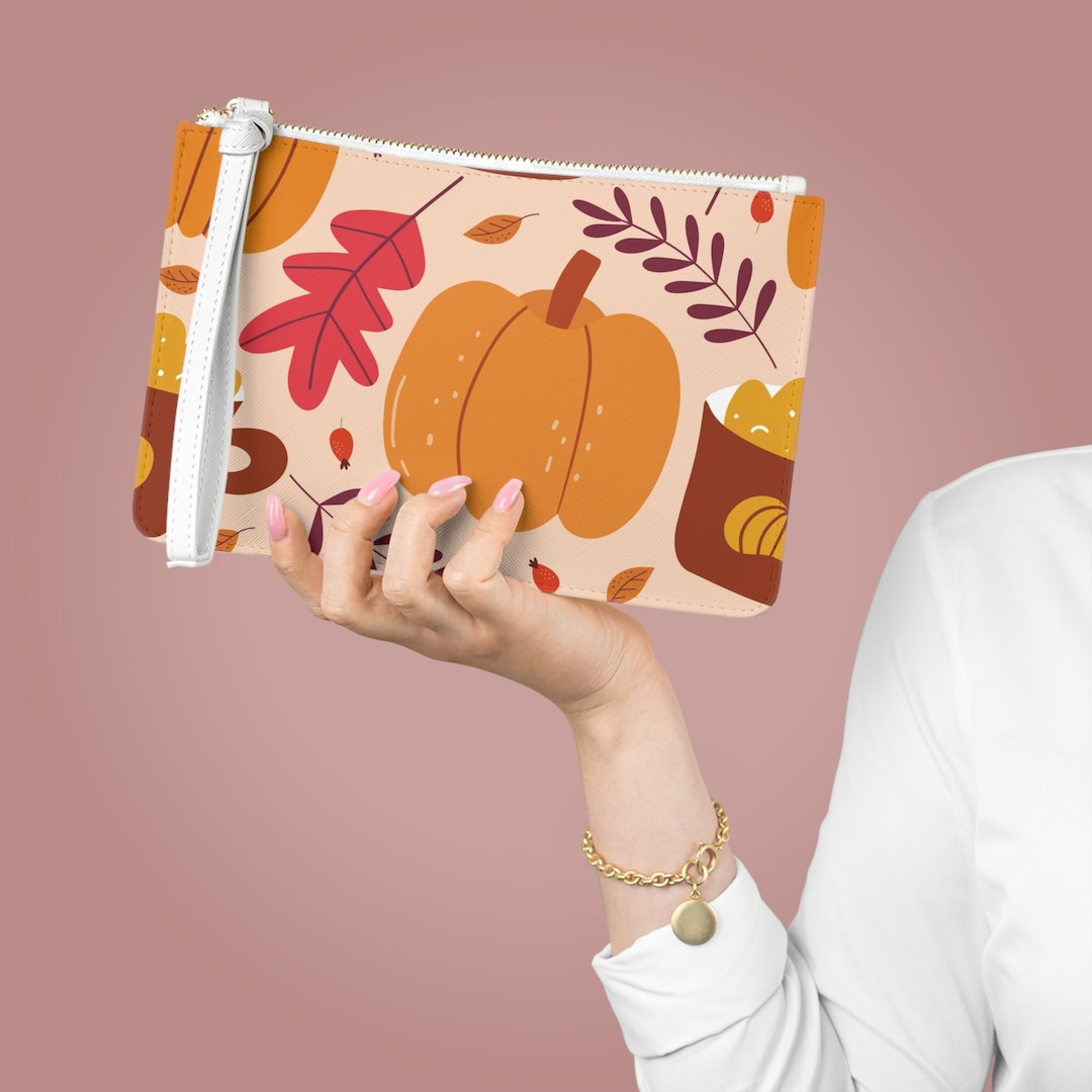 Pumpkin Wristlet, Faux Leather Wallet, Fall Accessories, Phone Wallet ...